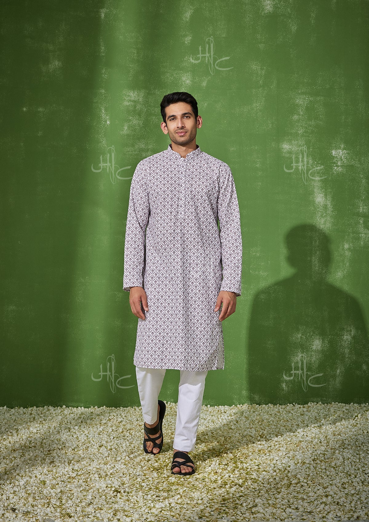 Nasir White & Brown Printed Cotton Kurta for Men - Festive – House of ...